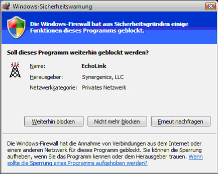 EchoLink und Windows Vista